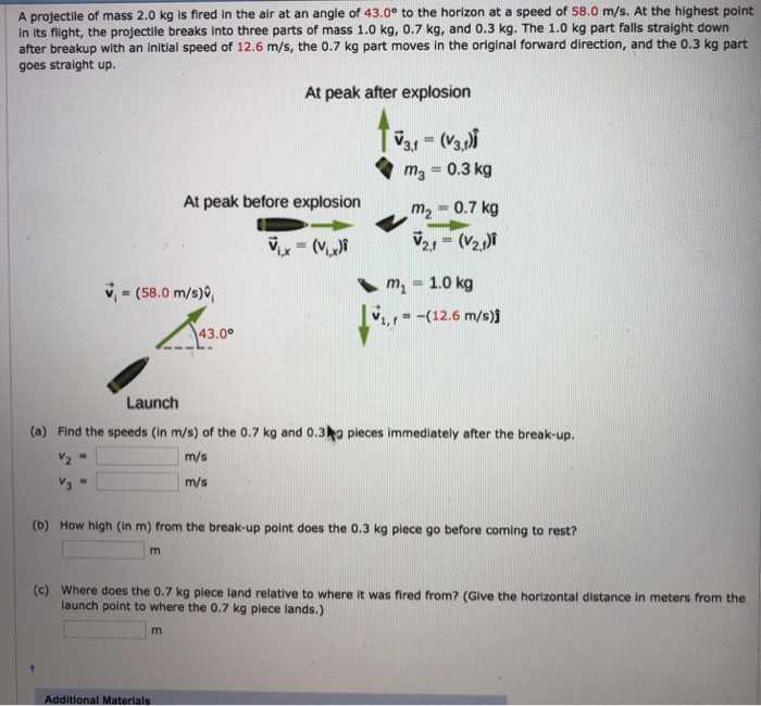 Solved A projectile of mass 2.0 kg is fired in the air at an | Chegg.com