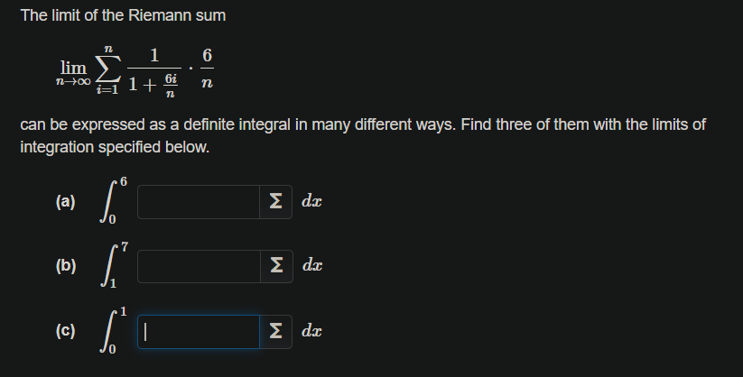 Solved Convert Riemann sum to Definite Integral Number 1's | Chegg.com