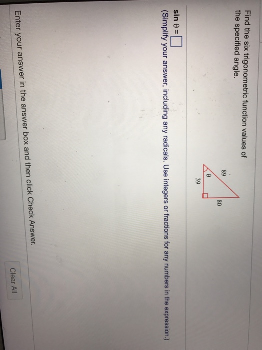 Solved Find the six trigonometric function values of the | Chegg.com