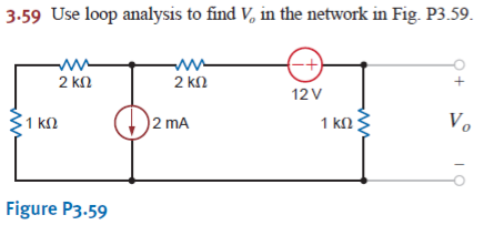 Solved 3.59 Use loop analysis to find V, in the network in | Chegg.com