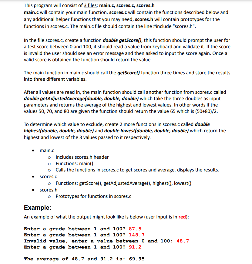 Solved This Program Will Consist Of 3 Files Mainc 