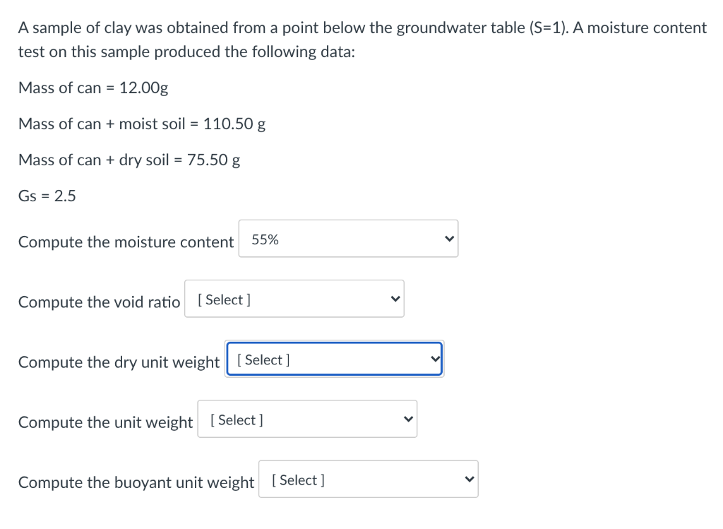 Solved A sample of clay was obtained from a point below the | Chegg.com