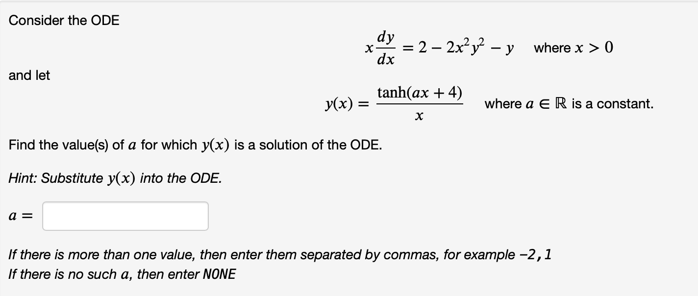 Solved Consider the ODE xdxdy=2−2x2y2−y where x>0 and let | Chegg.com