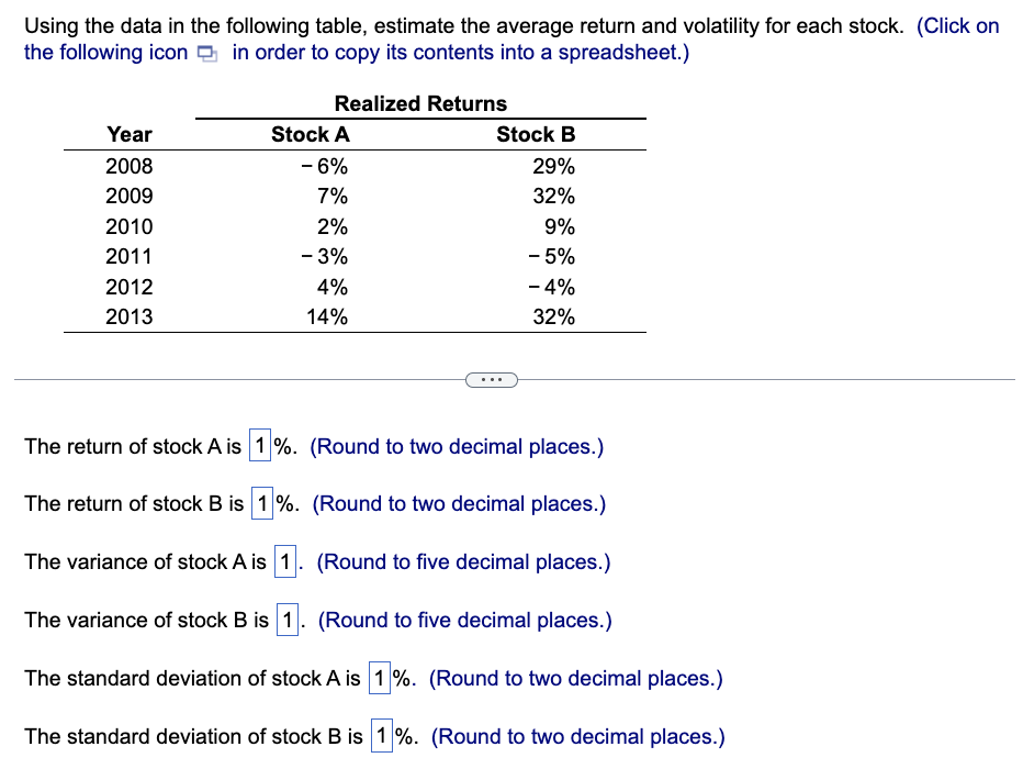 [Solved]: Using the data in the following table, estimate