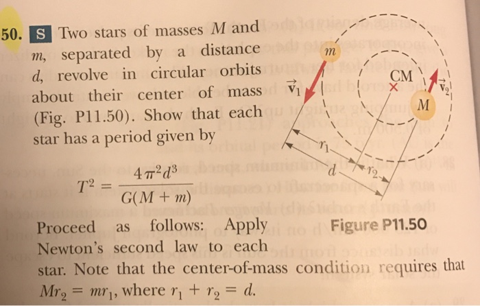 Solved Two stars of masses M and m, separated by a distance | Chegg.com