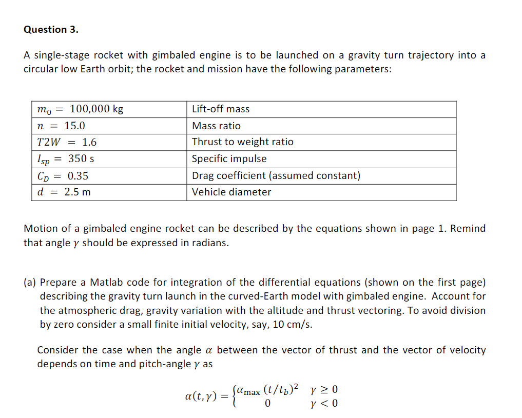 Solved Question 3. A single-stage rocket with gimbaled | Chegg.com