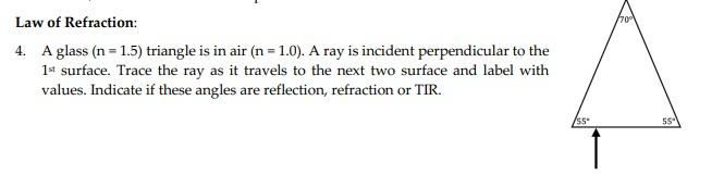 Solved Law of Refraction: 4. A glass (n=1.5) triangle is in | Chegg.com