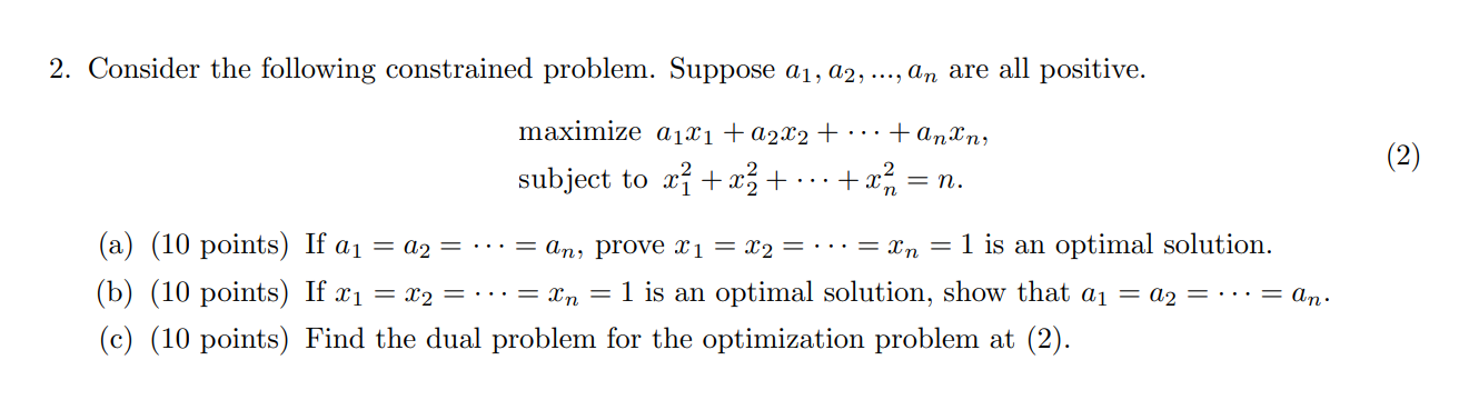 Solved 2. Consider the following constrained problem. | Chegg.com