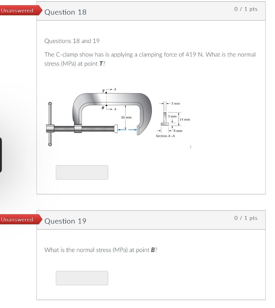 Solved Questions 1 and 2 1).The C-clamp show has is applying | Chegg.com