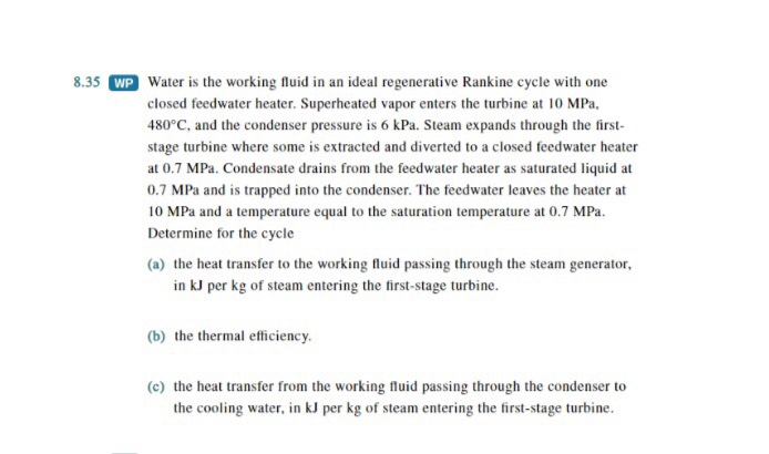 Solved 8.35 WP Water is the working fluid in an ideal | Chegg.com