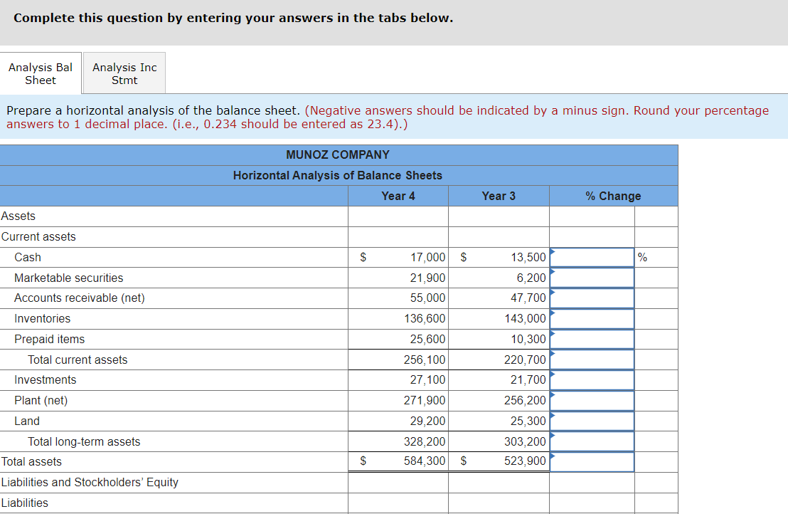 Solved Prepare a horizontal analysis of both the balance | Chegg.com