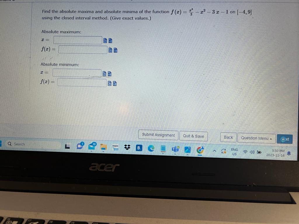 Solved Find the absolute maxima and absolute minima of the | Chegg.com