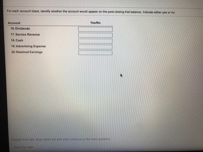 Solved For each account listed, identify whether the account | Chegg.com Solved For each account listed, identify whether the account | Chegg.com