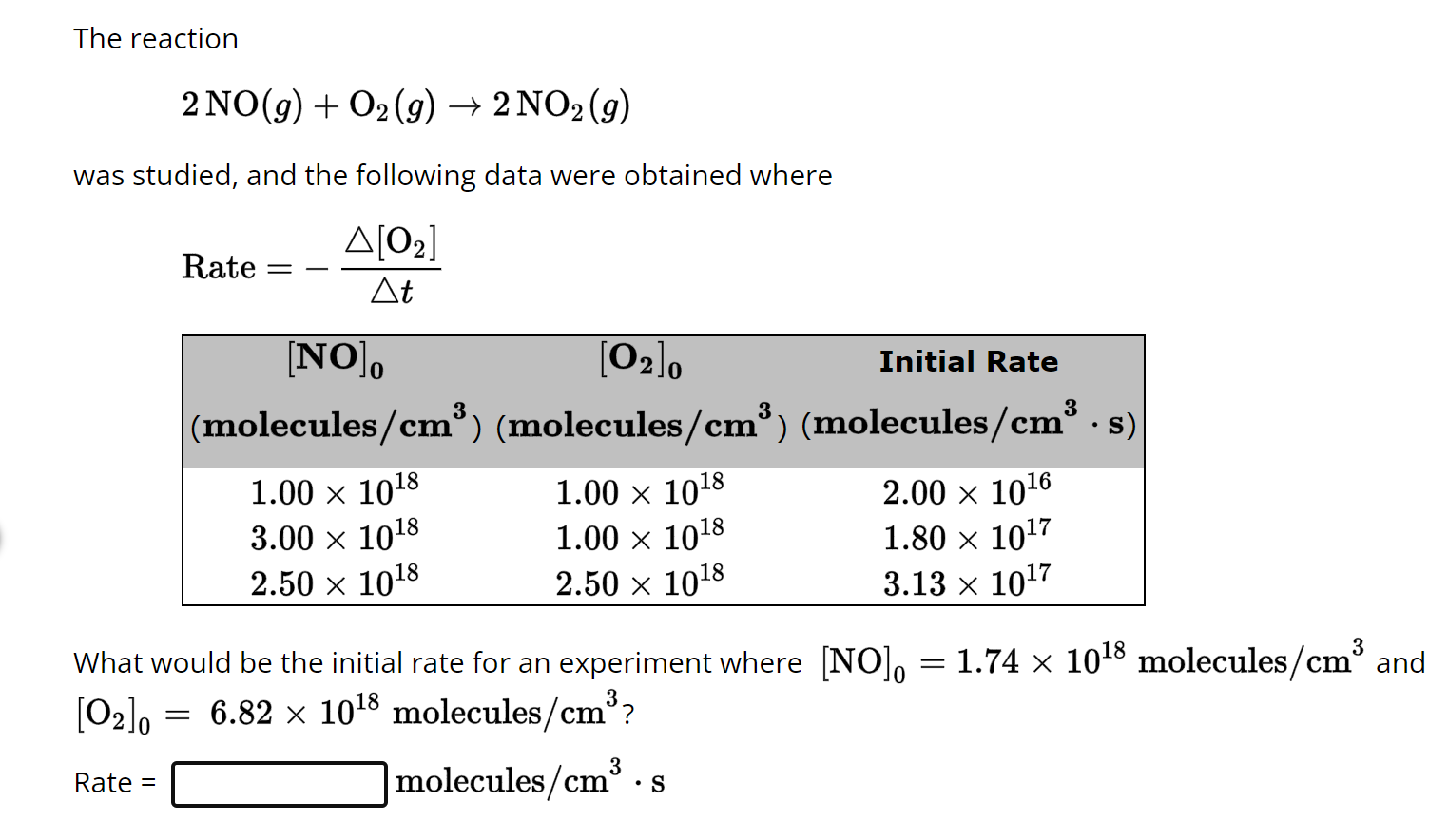 Solved The reaction 2NO(g)+O2(g)→2NO2(g) was studied, and | Chegg.com