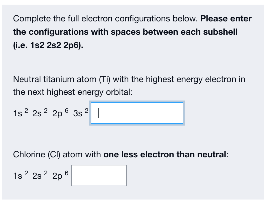 Solved Complete the full electron configurations below. | Chegg.com