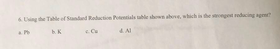 Solved 6. Using the Table of Standard Reduction Potentials | Chegg.com