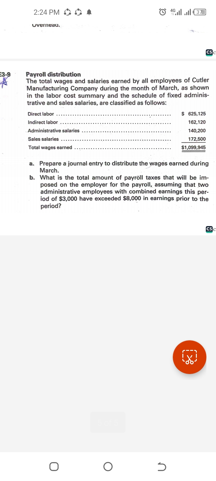 Solved Payroll distribution The total wages and salaries | Chegg.com
