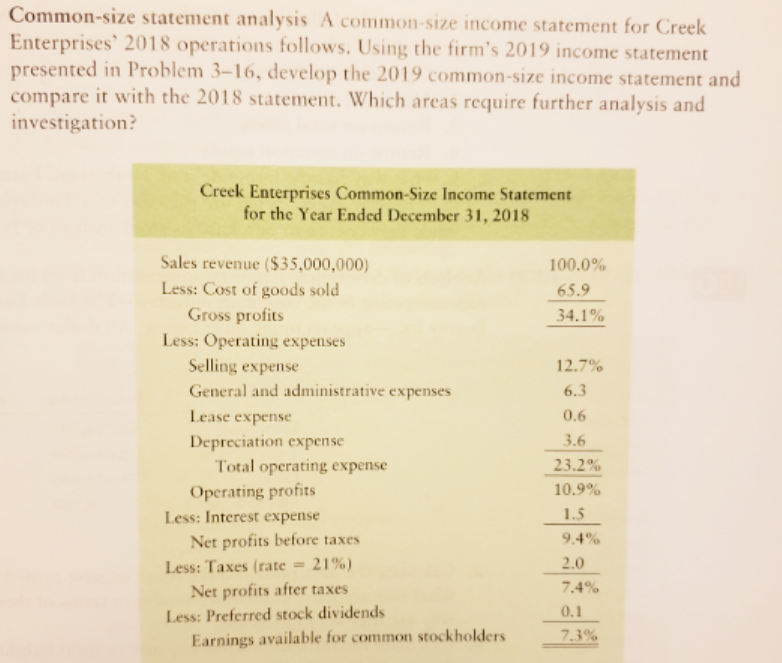 Common-size statement analysis A common-size income | Chegg.com