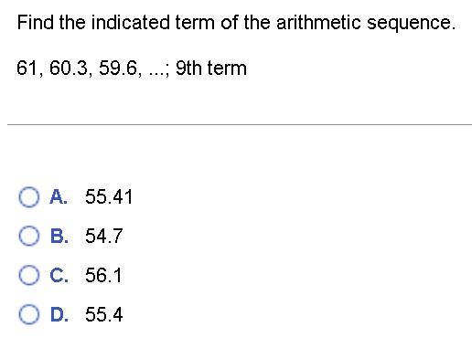 Solved Find the indicated term of the arithmetic sequence. | Chegg.com