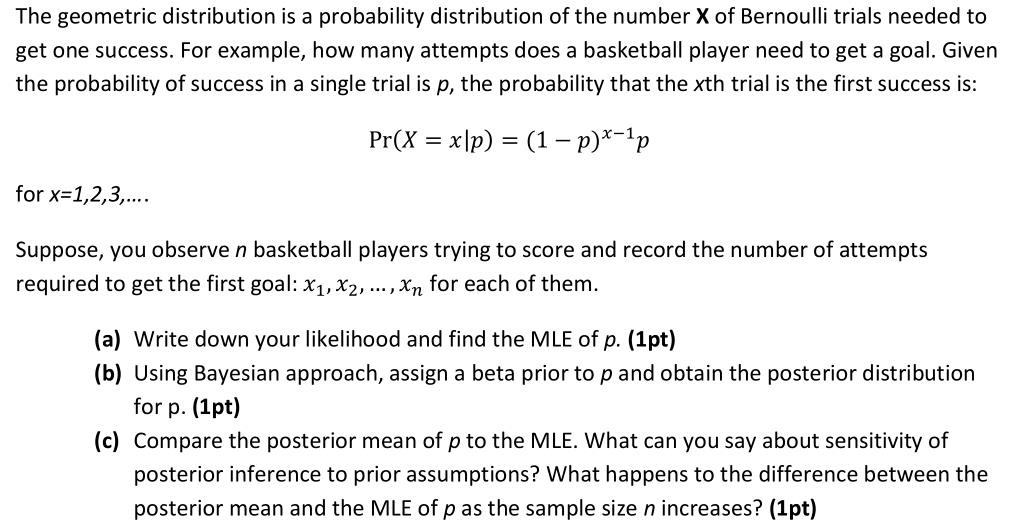 Solved The geometric distribution is a probability | Chegg.com