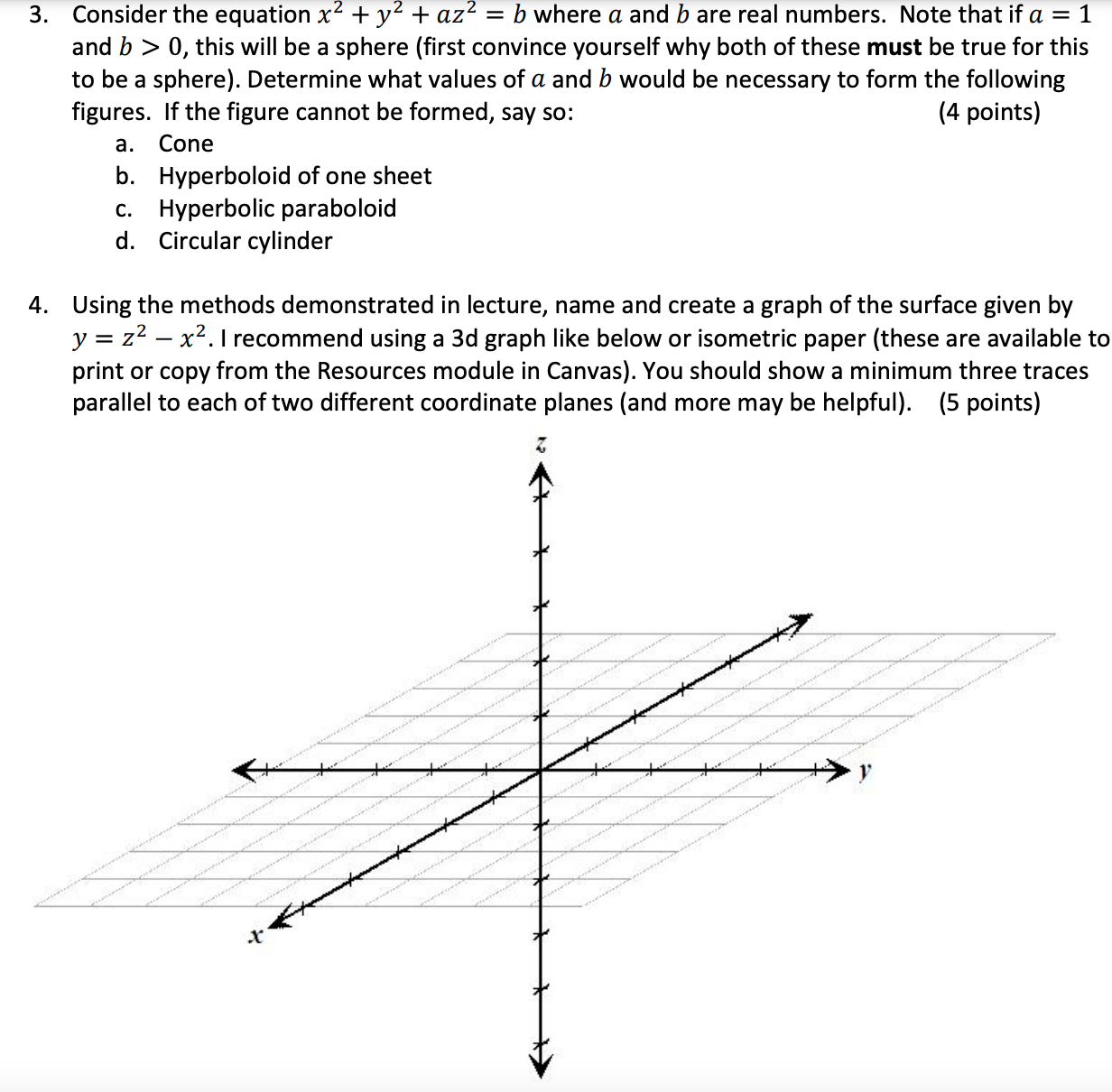 Solved 3 Consider The Equation X2 y2 az2 b Where A And B Chegg