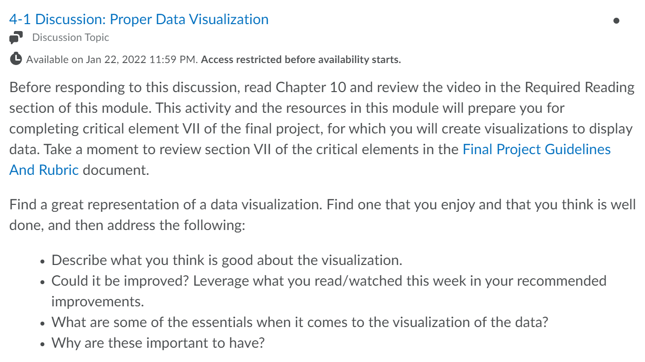 Solved 4-1 Discussion: Proper Data Visualization Discussion | Chegg.com