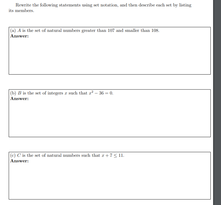 Solved Rewrite the following statements using set notation, | Chegg.com