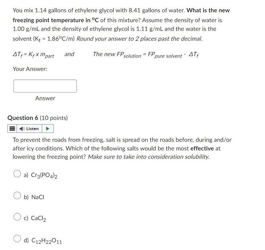 Solved You mix 1.14 gallons of ethylene glycol with 8.41 | Chegg.com