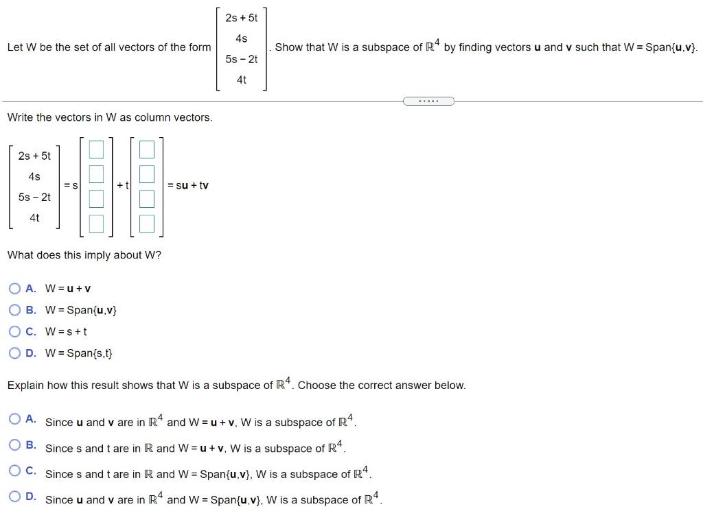 Solved 2s + 50 4s Let W be the set of all vectors of the | Chegg.com