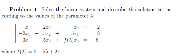 Solved Problem 1: Solve the linear system and describe the | Chegg.com