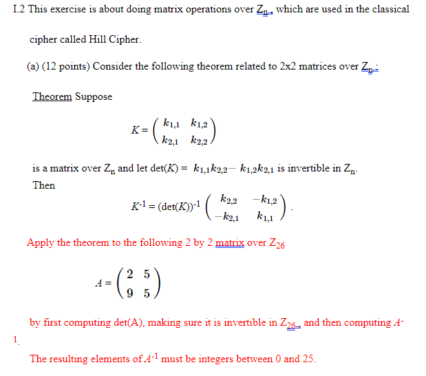 Solved I. 2 This exercise is about doing matrix operations | Chegg.com