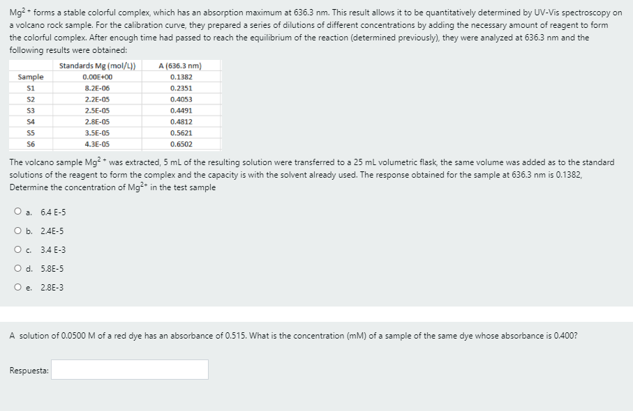 Solved Mg2+ forms a stable colorful complex, which has an | Chegg.com