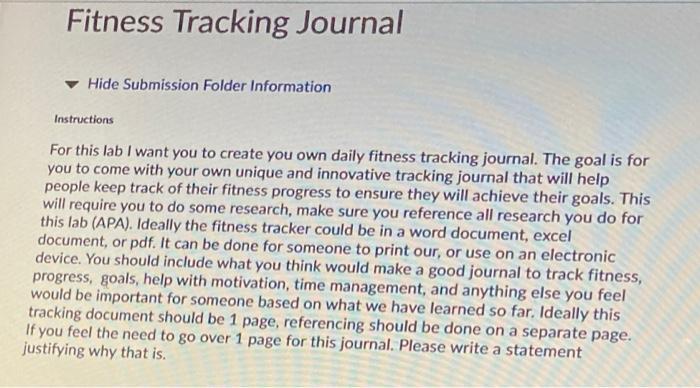 Solved Fitness Tracking Journal Hide Submission Folder | Chegg.com