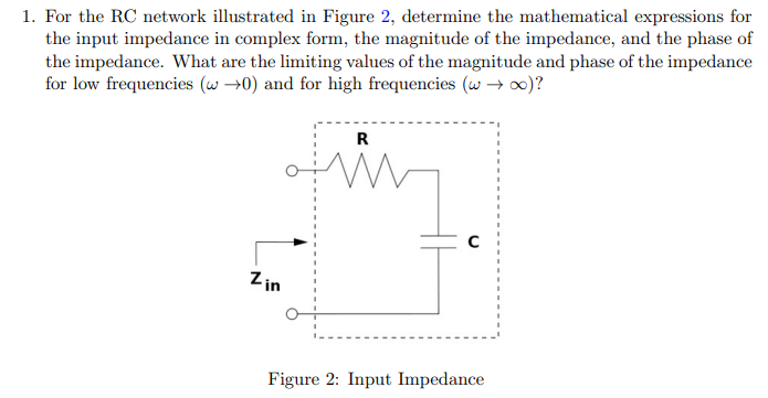 Solved For the RC network illustrated in Figure 2, determine | Chegg.com