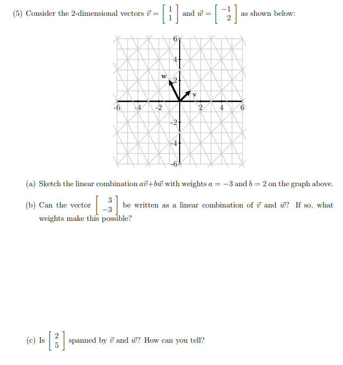 Solved (5) Consider the 2-dimensional vectors ū = and w= as | Chegg.com