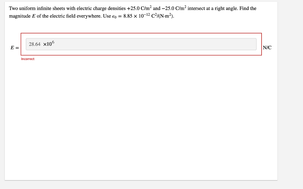 Solved Two uniform infinite sheets with electric charge | Chegg.com
