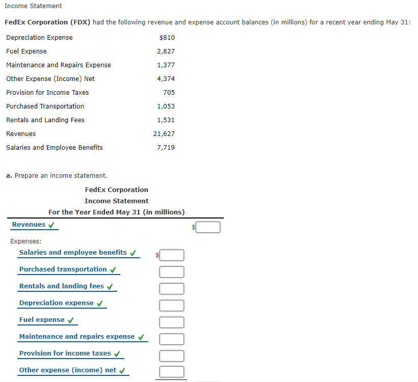 Solved Income Statement FedEx Corporation (FDX) had the | Chegg.com
