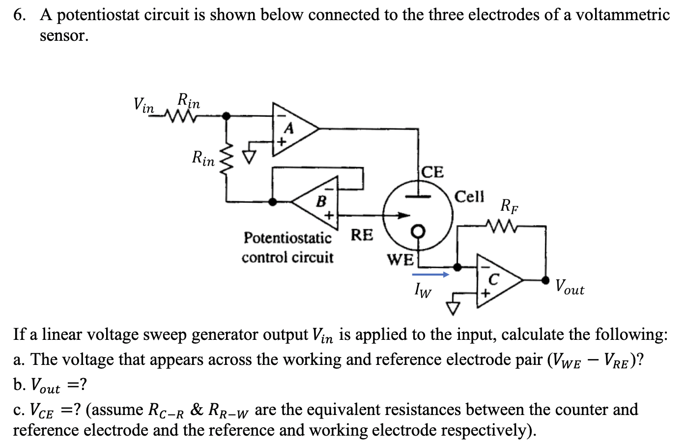 6. A potentiostat circuit is shown below connected to | Chegg.com