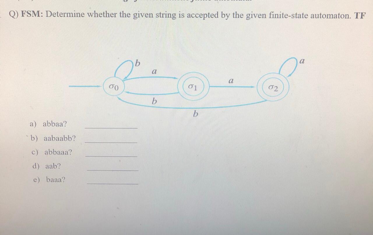Solved Q) FSM: Determine whether the given string is | Chegg.com