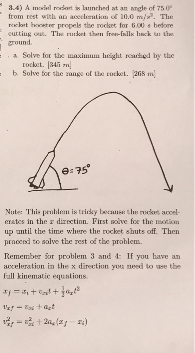 Solved 3.4) A model rocket is launched at an angle of 75.0 | Chegg.com