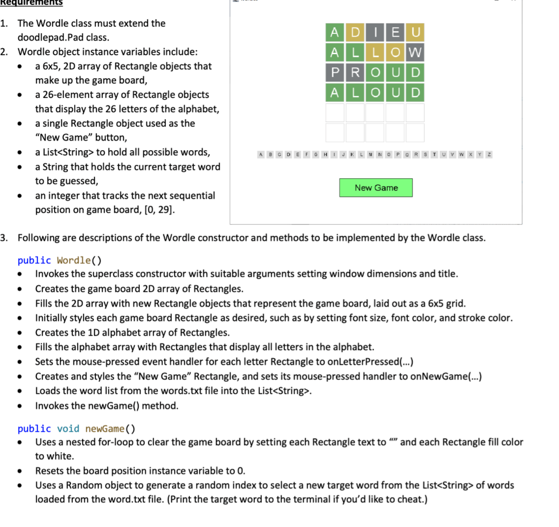 Solved 1. The Wordle class must extend the doodlepad.Pad | Chegg.com