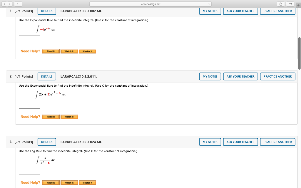 Solved H webassign.net - 1. [-/1 Points) DETAILS LARAPCALC10 | Chegg.com