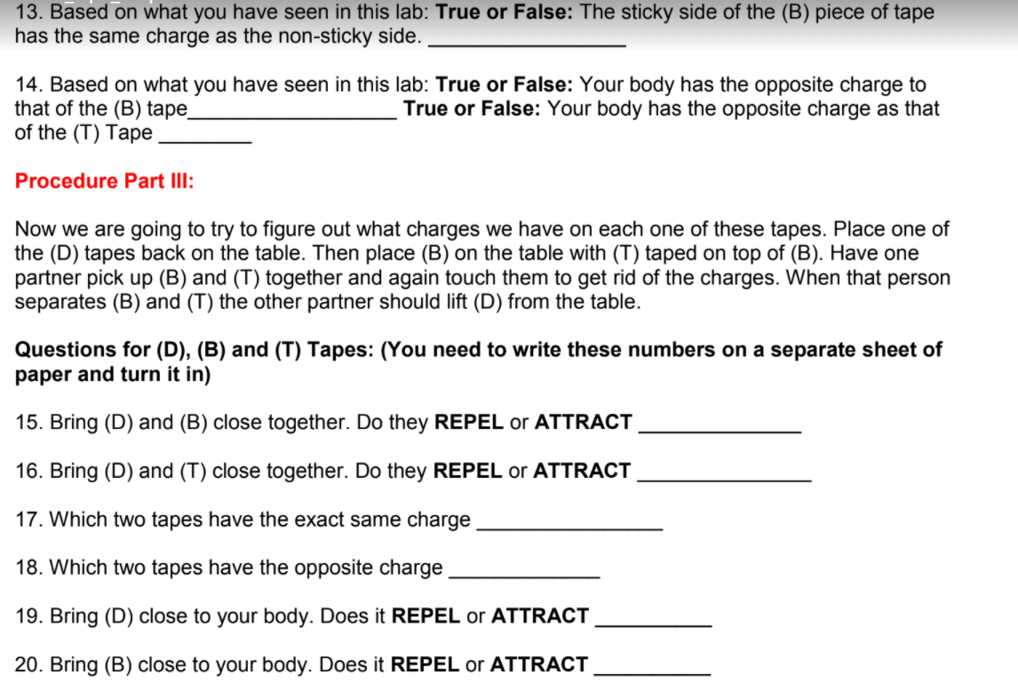 Static Electricity of Scotch Tape Lab Materials: 4 | Chegg.com