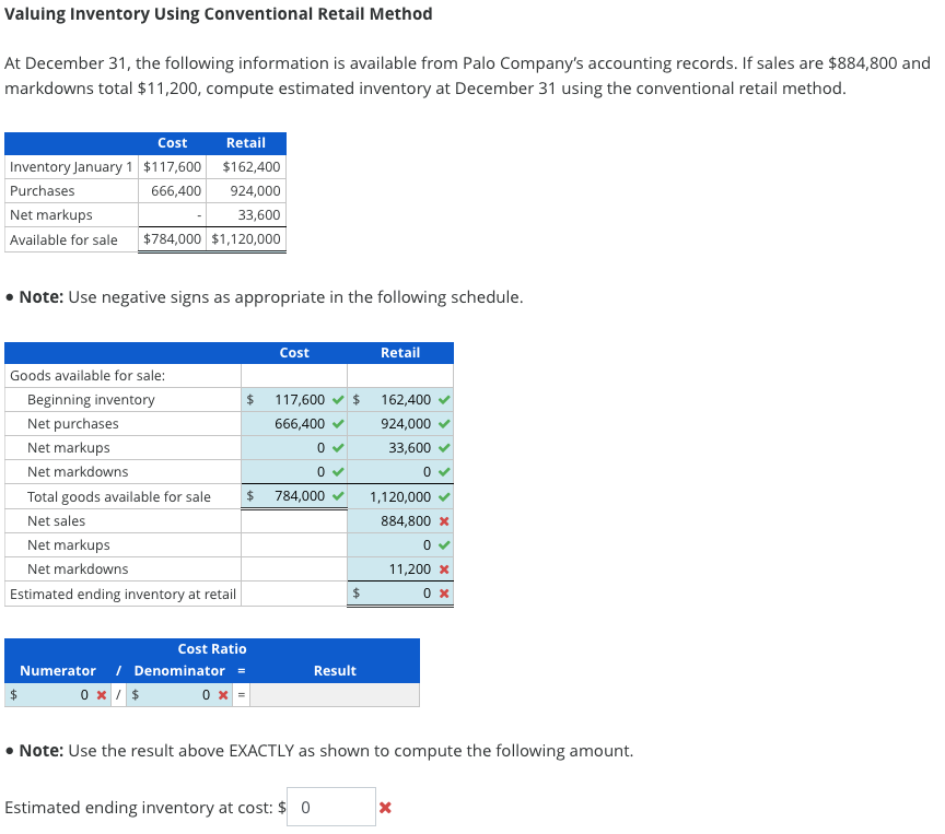 Solved Valuing Inventory Using Conventional Retail Method At | Chegg.com