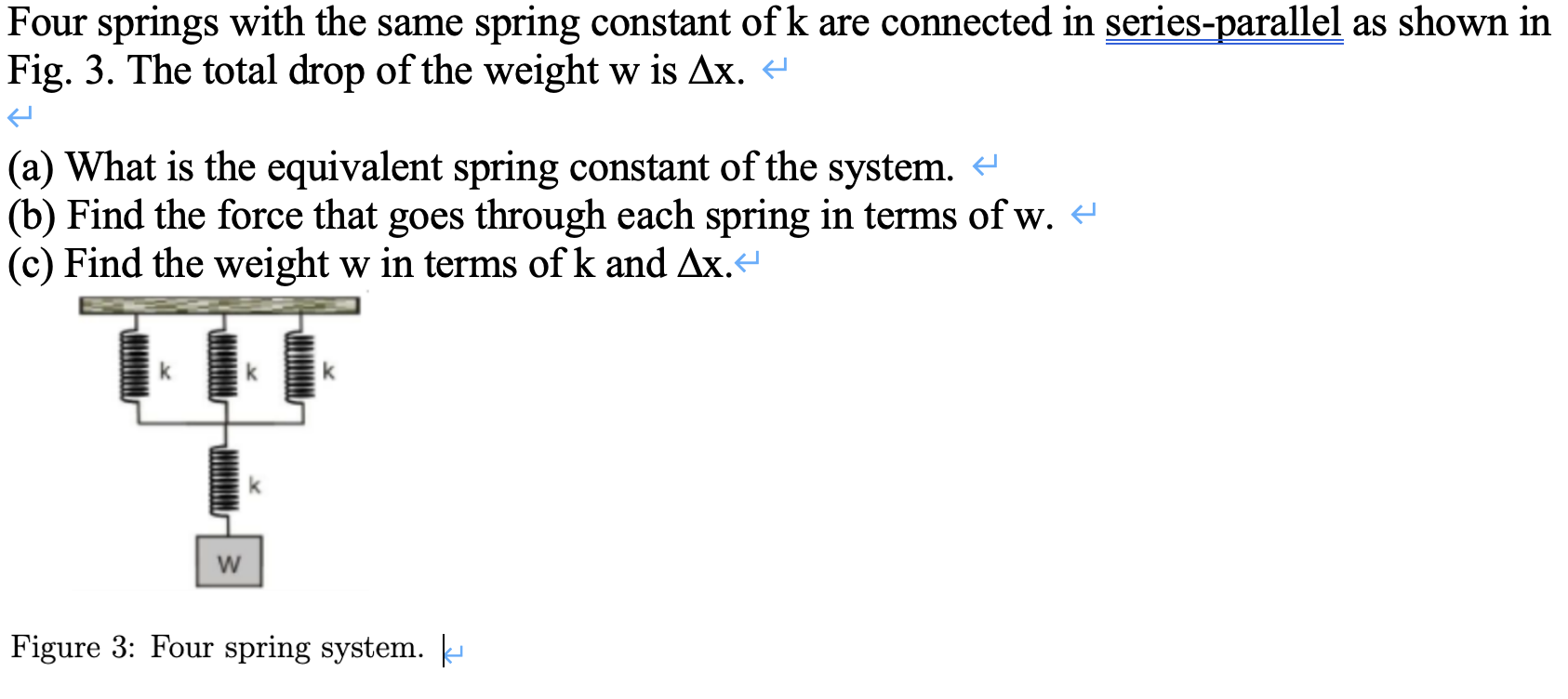 Solved Four springs with the same spring constant of k are | Chegg.com