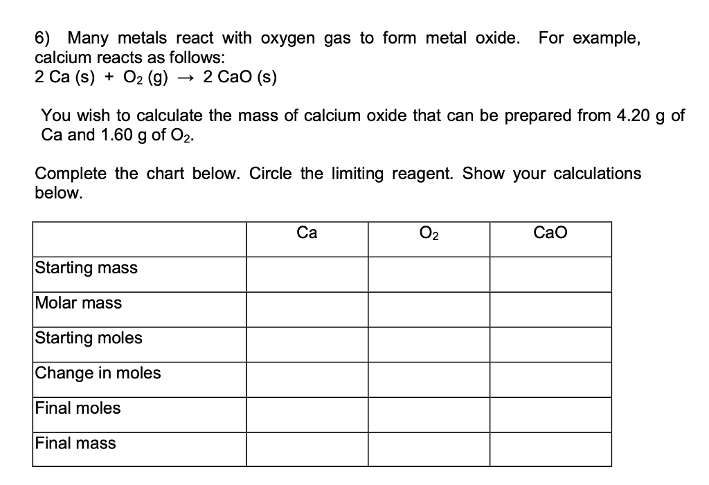 Solved 6) Many metals react with oxygen gas to form metal | Chegg.com