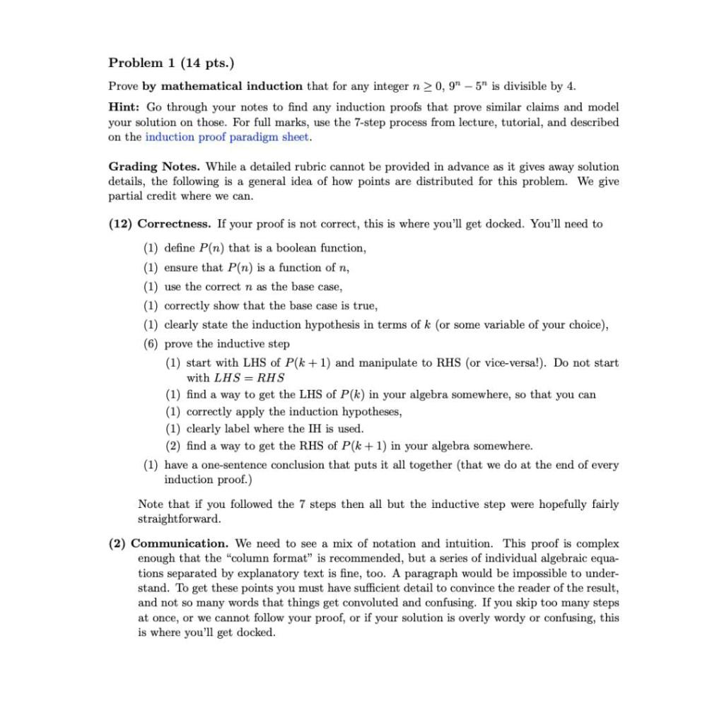 Problem 1 (14 pts.) Prove by mathematical induction | Chegg.com