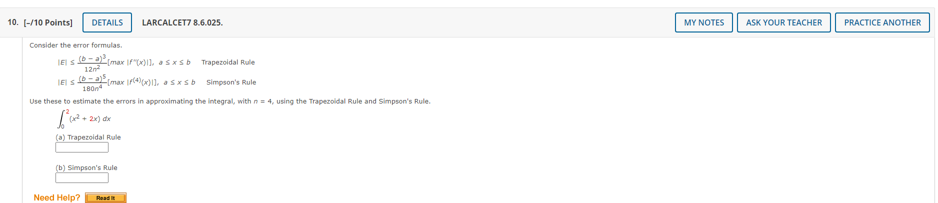 Solved Consider the error formulas. | Chegg.com