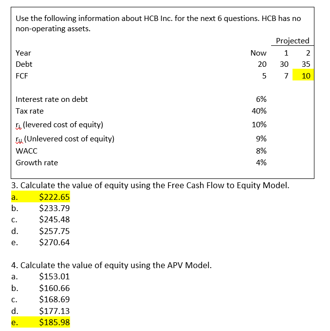 Solved 3. Calculate the value of equity using the Free Cash | Chegg.com
