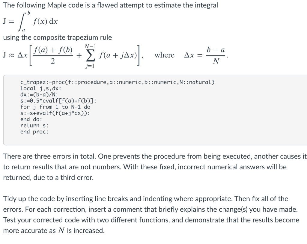 Solved The following Maple code is a flawed attempt to | Chegg.com